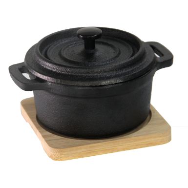Mini cast iron pot with bamboo tray 13cm – HORECANO